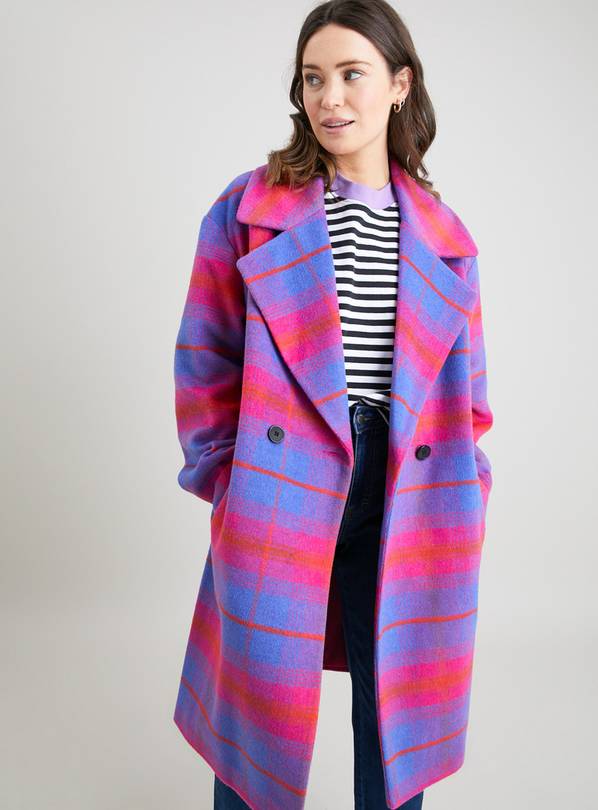 Buy PETITE Bright Check Longline Coat With Wool - 16 | Coats | Argos