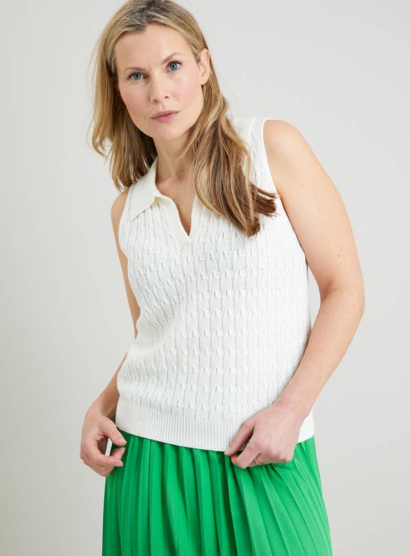 Buy Cream Cable Knit Collar Tank Top - 14 | Jumpers | Argos