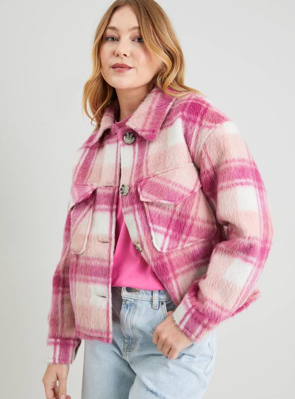 Buy Pink Check Boxy Cropped Shacket - 20 | Coats | Argos