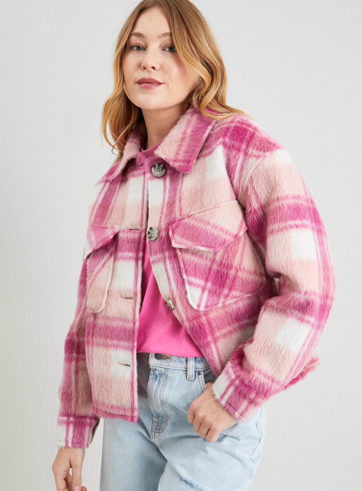 Pink Check Boxy Cropped Shacket review | 8.6 / 10