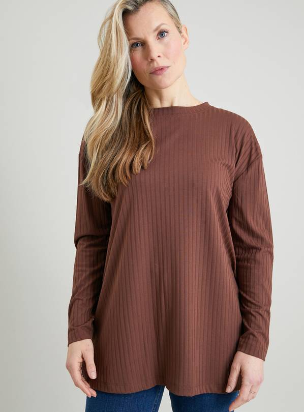 Buy Brown Ribbed Crew Neck Tunic - 22 | Tops | Argos