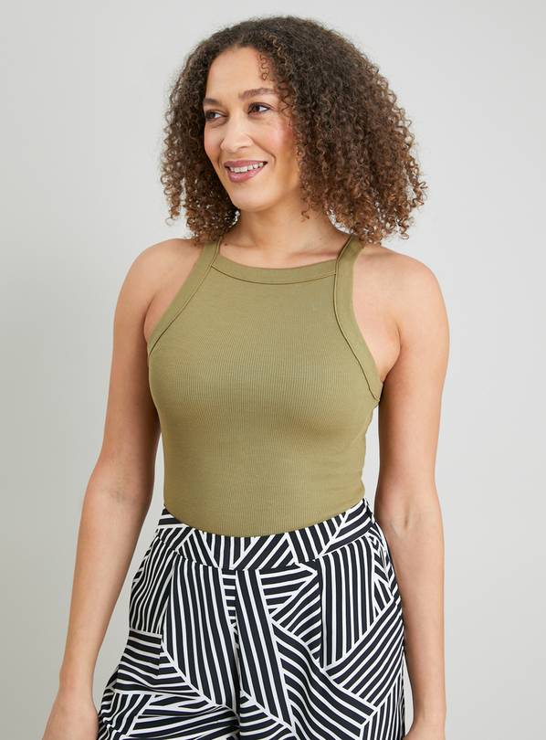 Buy Khaki Square Neck Rib Vest Top - 16 | Tops | Argos