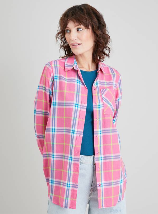 Buy Pink Longline Relaxed Fit Check Shirt - 12 | Shirts | Argos