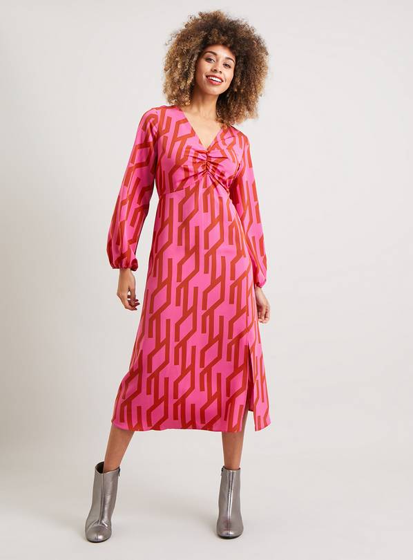 Buy Pink & Red Geo Twist Front Midi Dress - 10 | Dresses | Argos