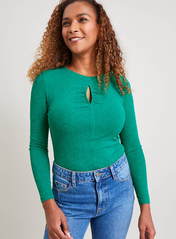 Buy Green Ribbed Keyhole Top - 16 | T-shirts | Argos