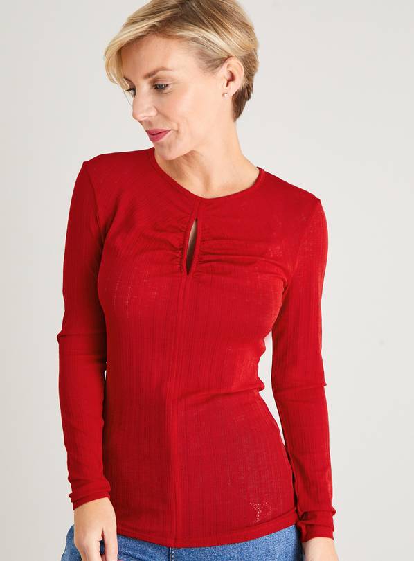 Buy Red Ribbed Keyhole Top - 10 | T-shirts | Argos