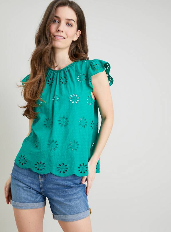 Buy Green Broderie Shell Top - 12 | Shell tops | Argos