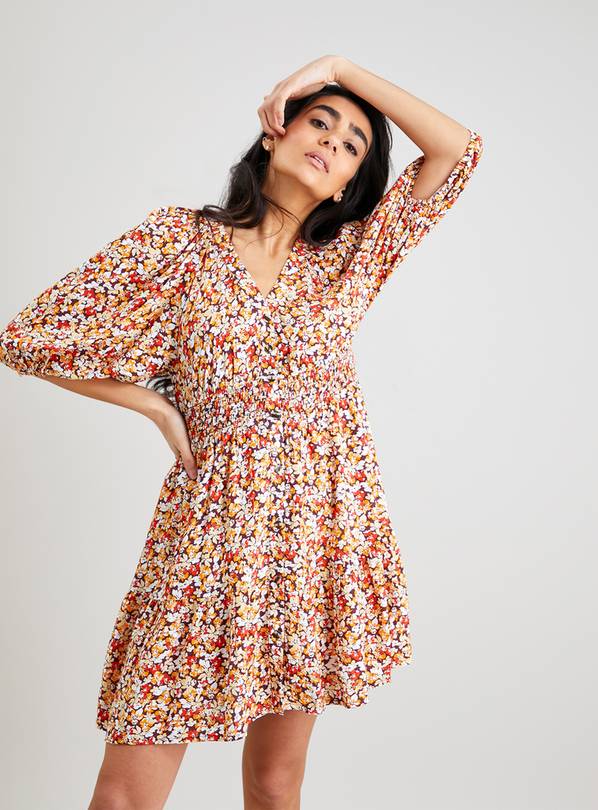 Buy Orange Volume Sleeve Ditsy Mini Dress - 22 | Dresses | Argos