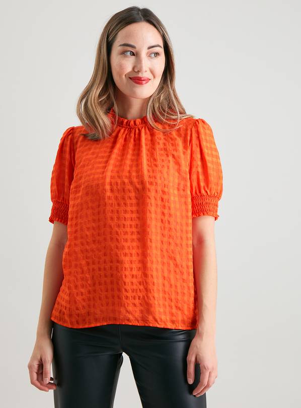 Buy Red Shirred Sleeve Top - 8 | Shirts | Argos