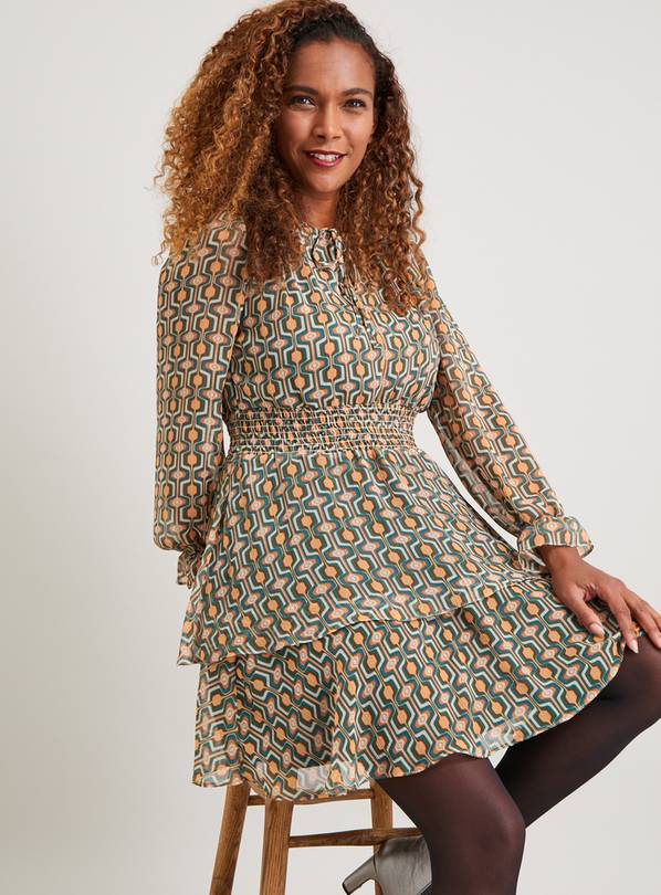 Buy Brown Geometric Print Tiered Dress - 24 | Dresses | Argos