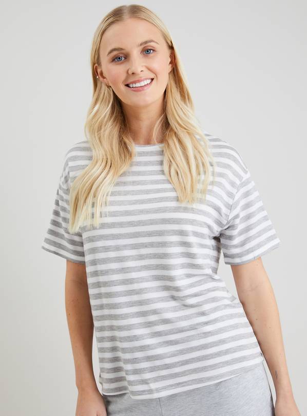 Buy Grey & White Coord Stripe Pyjama Top - 14 | Pyjamas | Argos