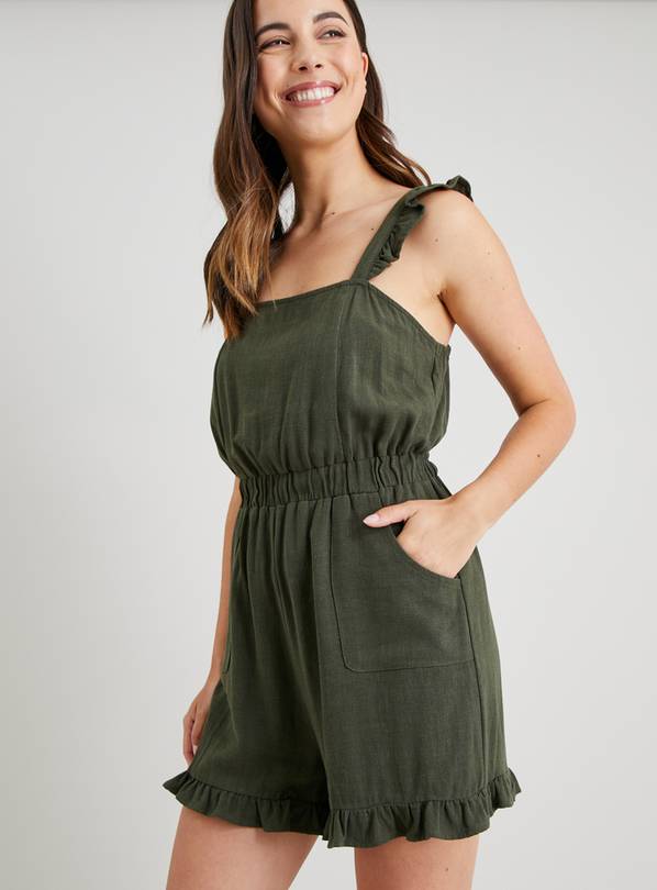 Buy Khaki Frill Short Playsuit - 16 | Jumpsuits and playsuits | Argos