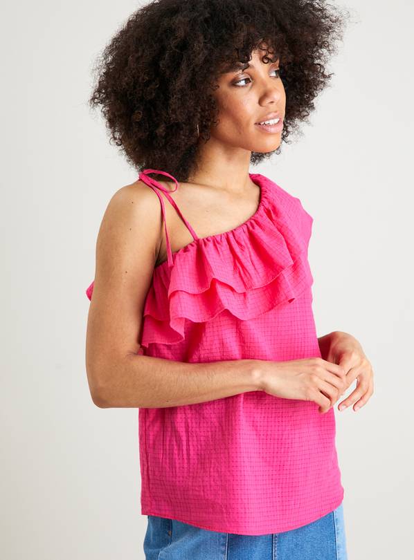 Buy Bright Pink Textured One Shoulder Top - 18 | Tops | Argos