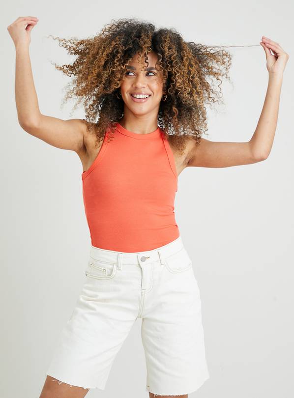 Buy Orange Ribbed Racer Neck Vest Top - 8 | T-shirts | Argos