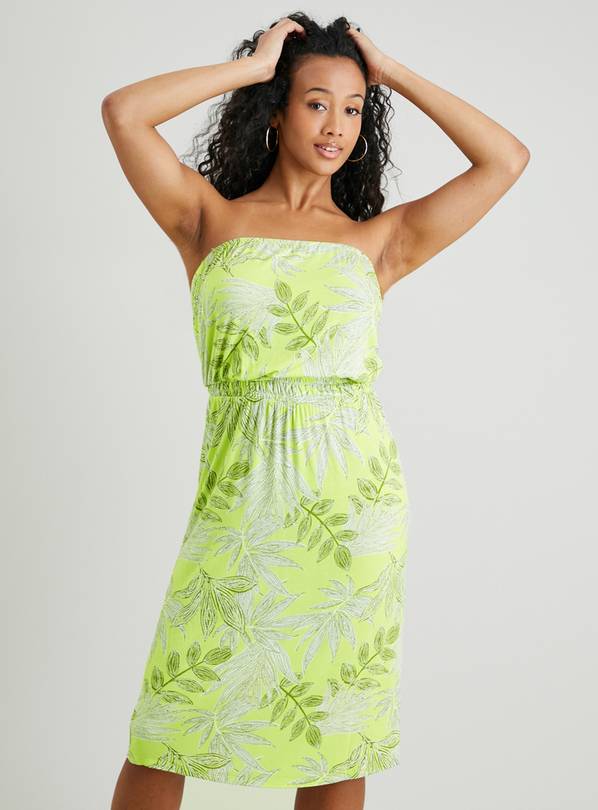 Buy Lime Leaf Print Bandeau Jersey Midi Dress - 10 | Dresses | Argos