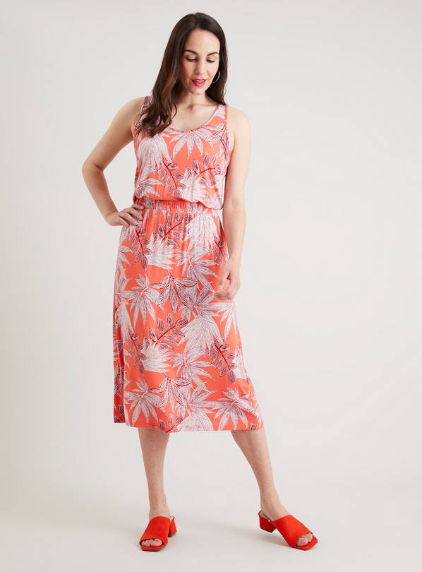Buy Orange Tropical Leaf Print Midi Dress - 8 | Dresses | Argos