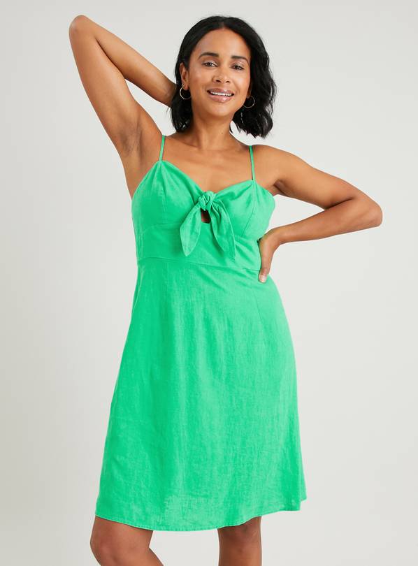 Buy Green Linen Rich Bow Detail Mini Dress 18 | Dresses | Argos