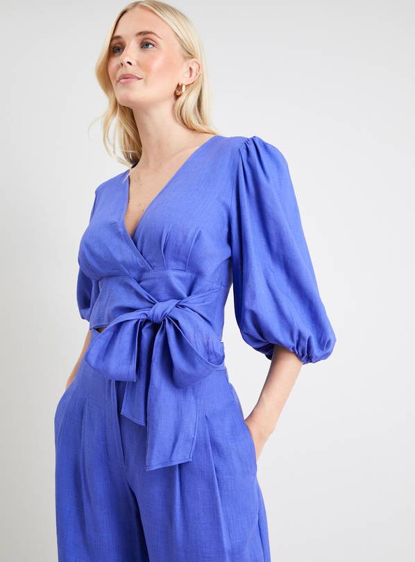 Buy Blue Long Puff Sleeve Wrap Front Blouse - 12 | Blouses | Argos