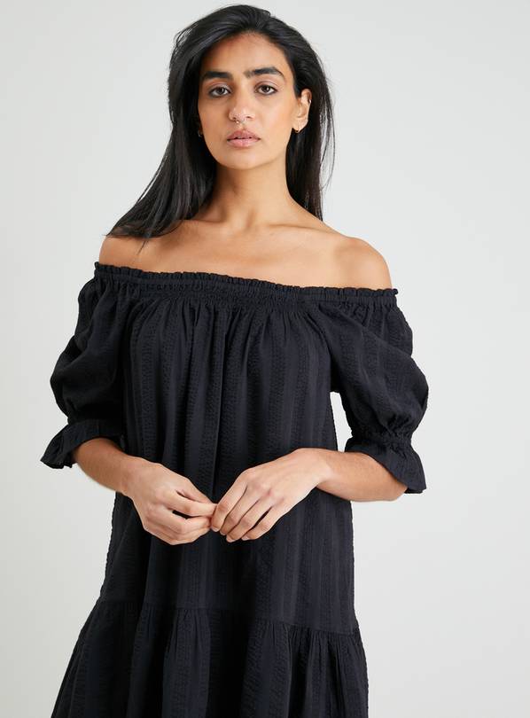 Buy Black Textured Puff Sleeve Smock Dress - 18 | Dresses | Argos