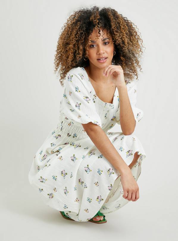 Buy Cream Floral Prairie Midi Dress - 18 | Dresses | Argos