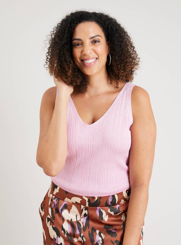 Buy Pink Ribbed Glitter Vest Top - 16 | Tops | Argos