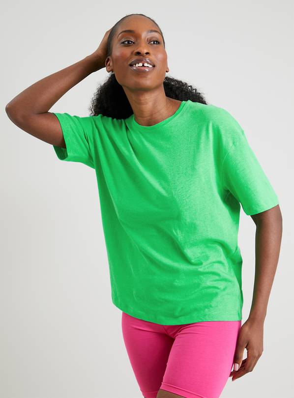 Buy Bright Green Linen-Rich Oversized T-Shirt - 12 | T-shirts | Argos