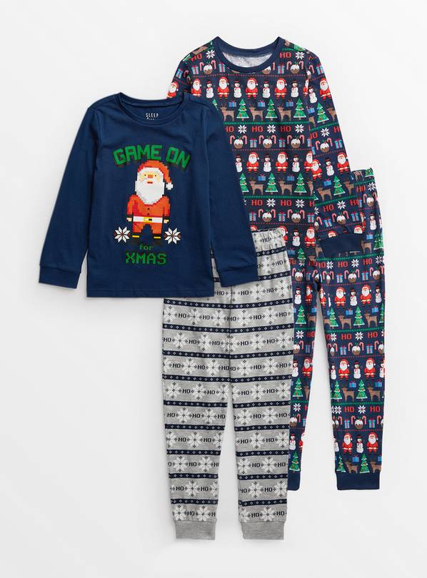 Buy Navy & Grey Santa Gaming Pyjamas 2 Pack 7-8 years | Christmas ...