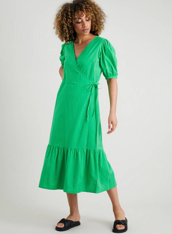Buy Bright Green Wrap Front Midi Dress - 18 | Dresses | Argos