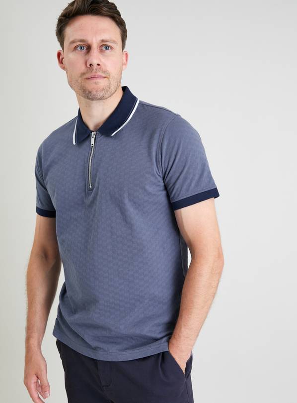 Buy Blue Textured Zip Polo Shirt XXL | T-shirts and polos | Argos