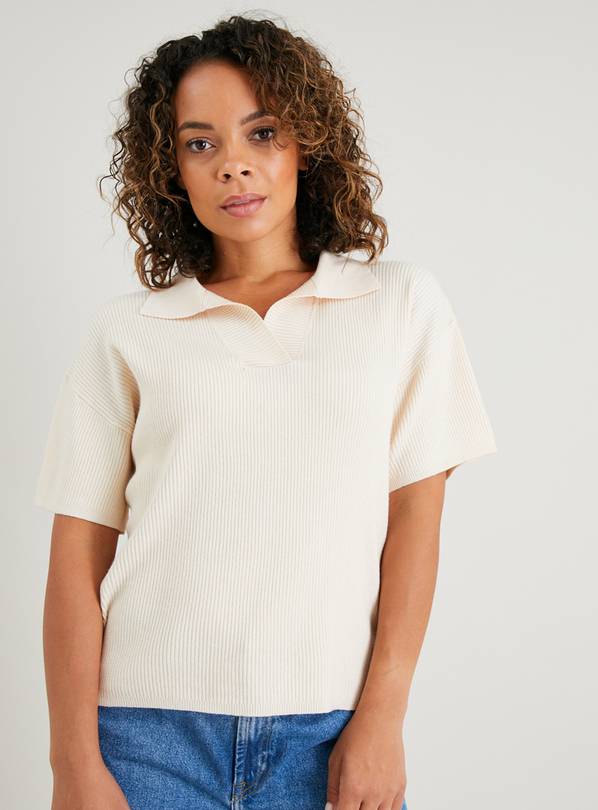 Buy Cream Ribbed Knitted Top 24 | Hoodies and sweatshirts | Argos