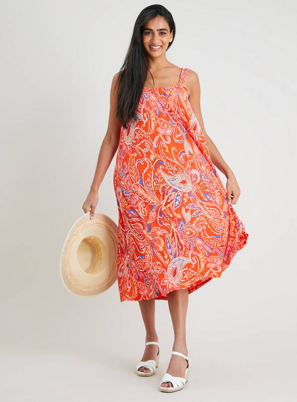Buy Orange Paisley Print Trapeze Midi Dress - 12 | Dresses | Argos
