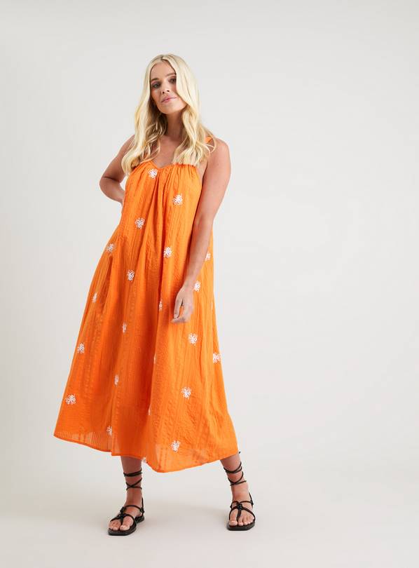 Buy Orange Embroidered Trapeze Midi Dress - 14 | Dresses | Argos