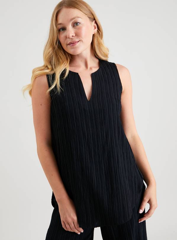 Buy Black Textured Notch Neck Shell Top 24 | Shell tops | Argos