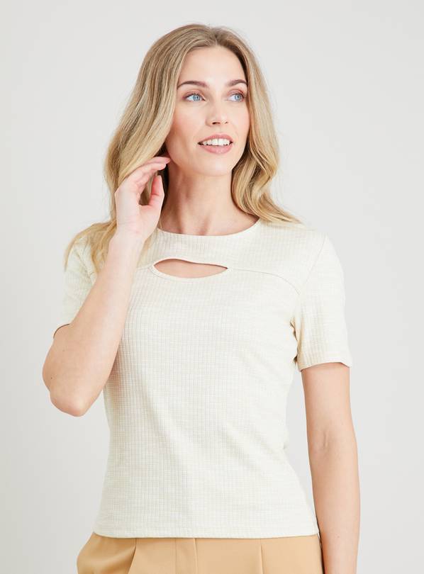Buy Oatmeal Ribbed Slim Fit Cut-Out Detail Top - 10 | Tops | Argos