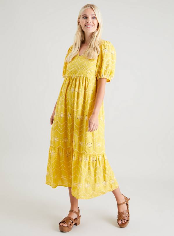 Buy Yellow Broderie Midi Dress 8 | Dresses | Argos