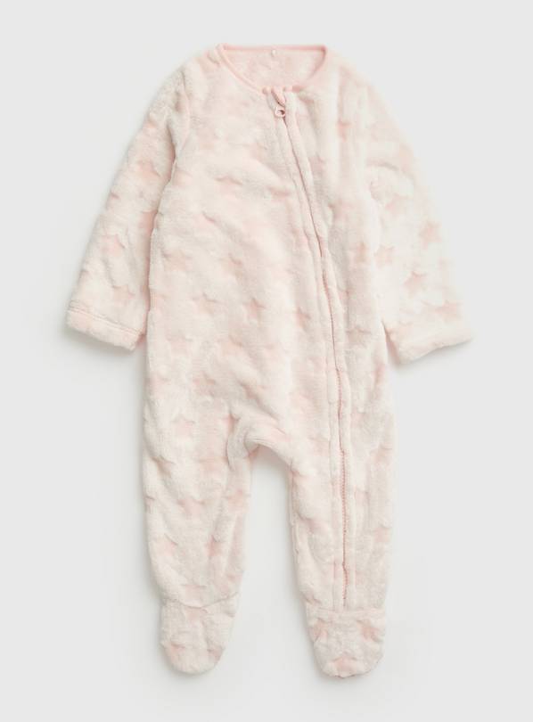 Buy Pink Star Embossed Fleece Sleepsuit 3-6 months | Sleepsuits and ...