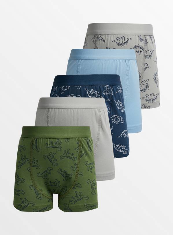 Buy Green, Blue & Grey Dinosaur Trunks 5 Pack 8-9 years | Multipacks ...