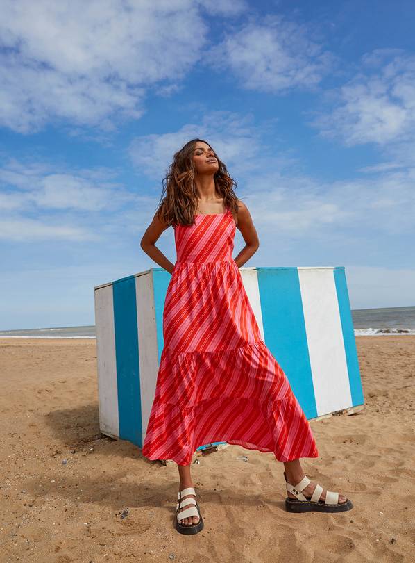 Buy ANORAK Nostalgic Stripe EcoVero Strappy Midi Dress - 6 | Dresses ...