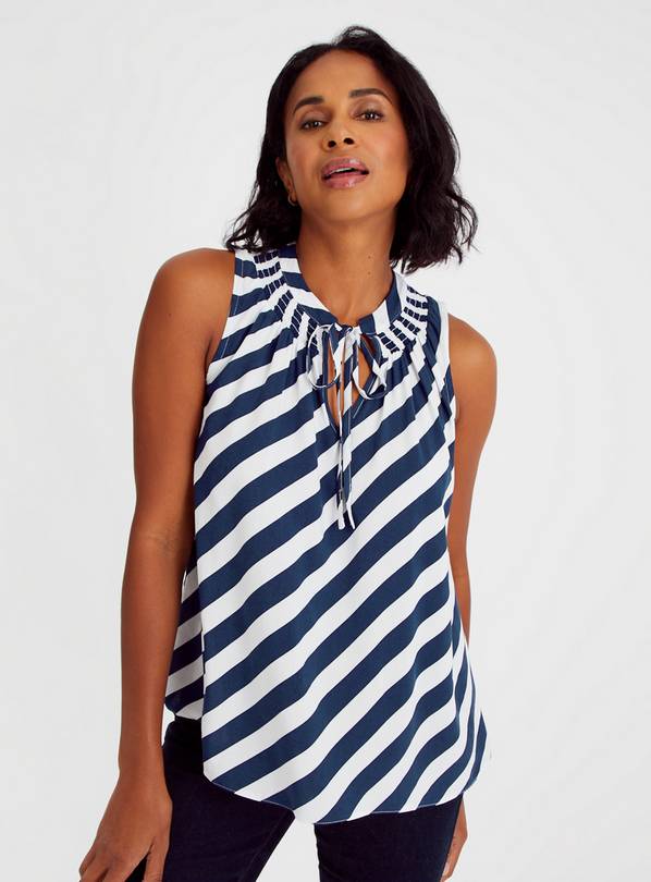 Buy White & Navy Stripe Notch Neck Shell Top 12 | Shell tops | Argos