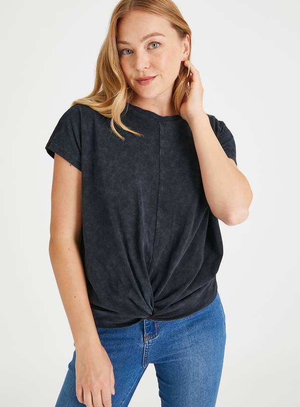 Buy Black Acid Wash Twist Front Top 14 | T-shirts | Argos