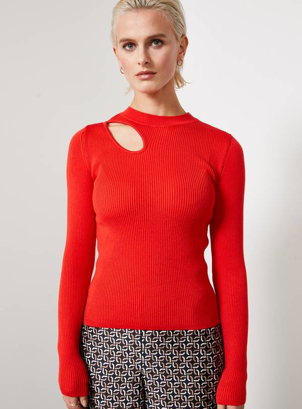 Buy For All The Love Red Asymmetric Cut Out Rib Knit Jumper 12 ...