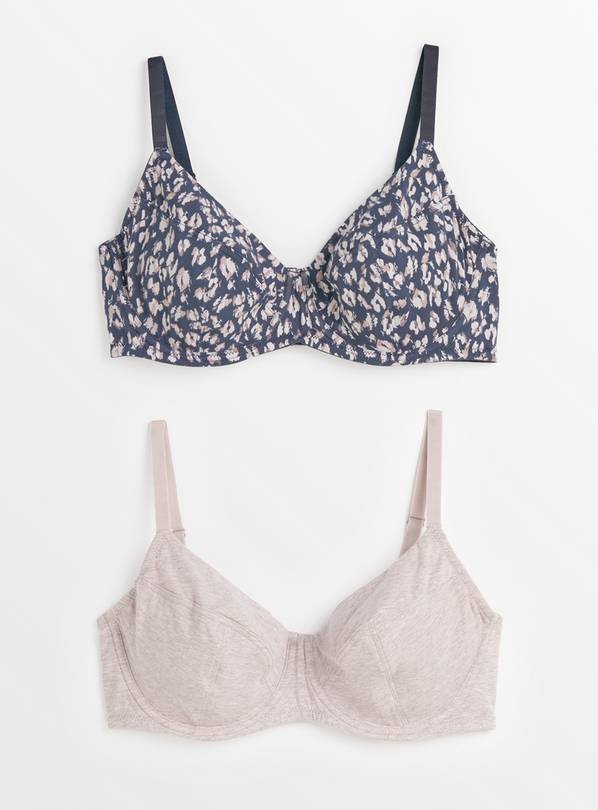 Buy DD+ Navy Animal Print & Pink Marl Full Cup Bra 2 Pack 32G | Bras ...