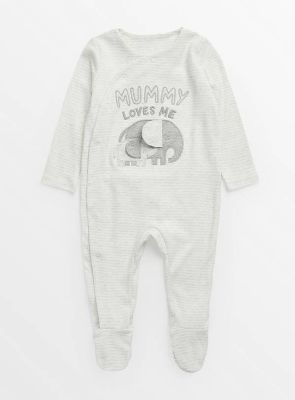 Buy Grey Mummy Loves Me Elephant Sleepsuit Up to 3 mths | Sleepsuits ...