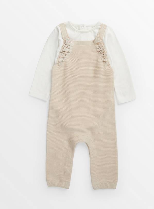 Buy Cream Knitted Dungaree Set 6-9 months | Outfits and sets | Argos