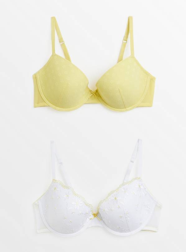 Buy Yellow Daisy Padded T-Shirt Bra 2 Pack 32DD | Bras | Argos