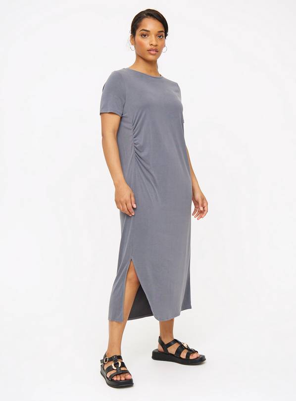 Buy Charcoal Ruched Cupro Midi T-Shirt Dress M | Dresses | Argos