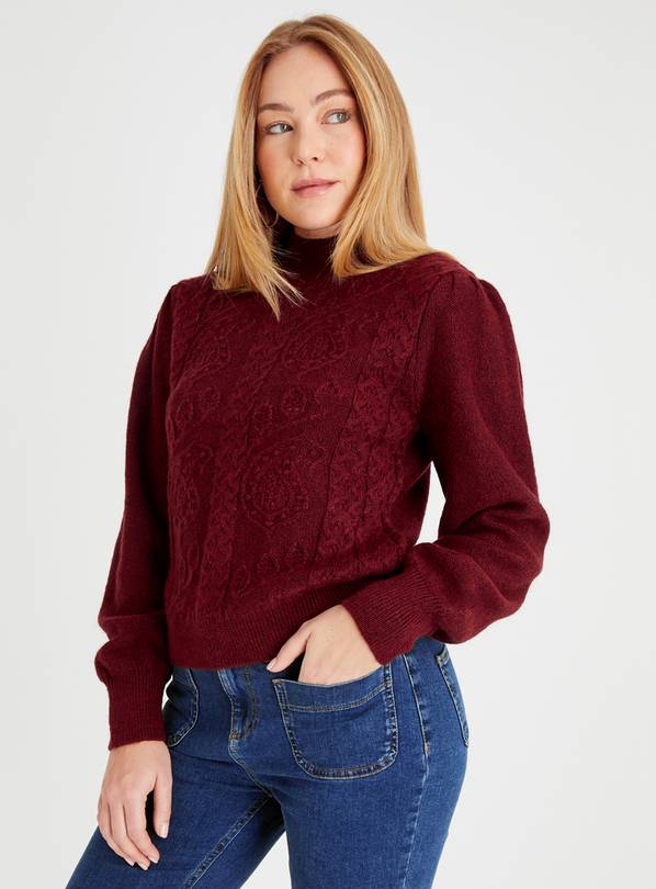 Buy Dark Red Cable Design High Neck Jumper M | Jumpers | Argos