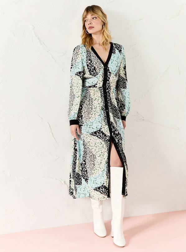 Buy EVERBELLE Patched Print Long Sleeve Button-Through Midi Dress 22 ...