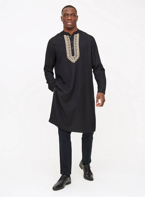 Buy Black Embroidered Linen Blend Kurta M | Shirts | Argos