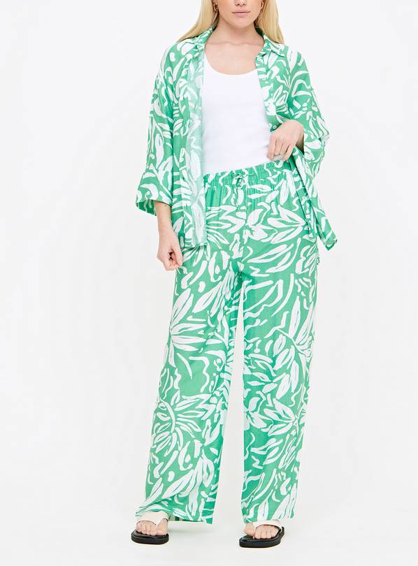Buy Green Leaf Print Wide Leg Trousers 18 | Trousers | Argos